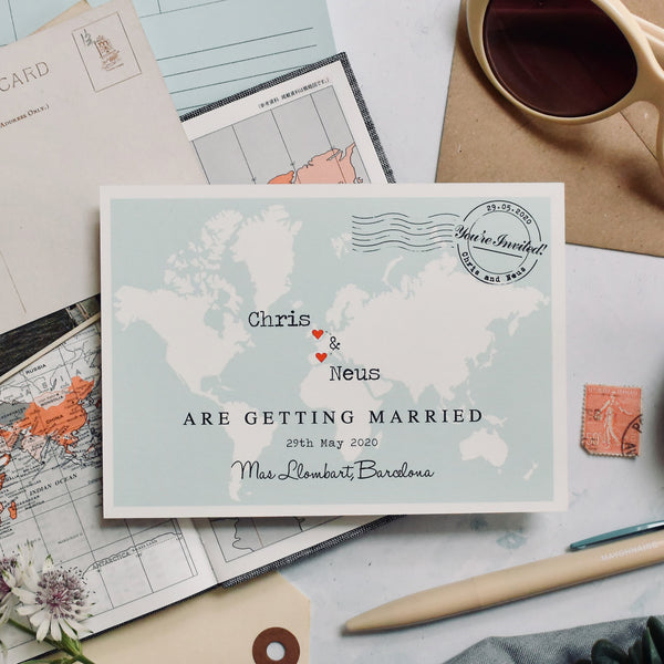 TRAVEL INSPIRED WORLD MAP WEDDING INVITATION | Paper and Inc