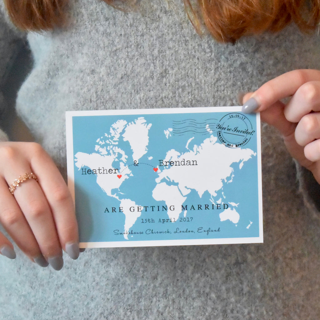 TRAVEL INSPIRED WORLD MAP WEDDING INVITATION | Paper and Inc